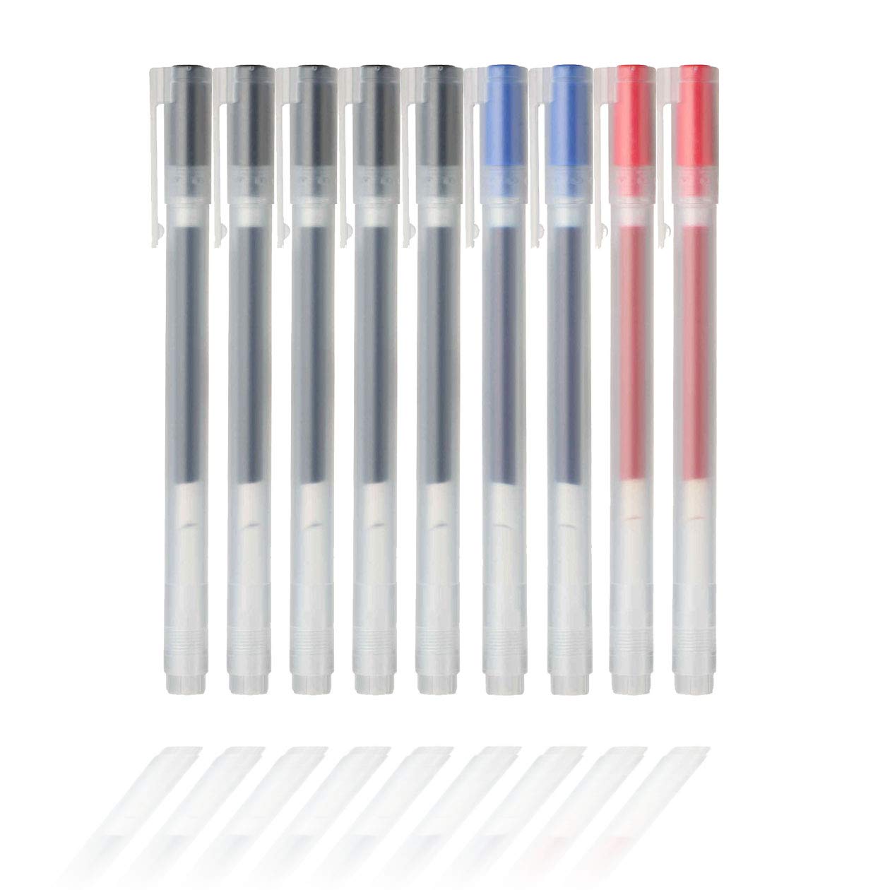 MUJI Gel Ink Ballpoint Pens 0.7mm Set of 9 Pack (5 Black 2 Blue 2 Red)
