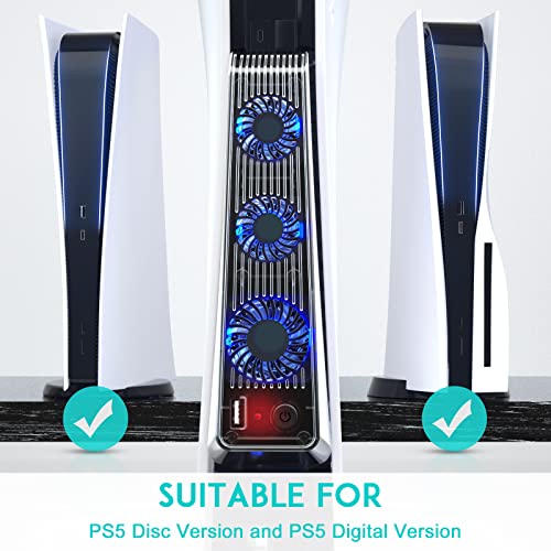 NICEMOVIC PS5 Fan Cooling Fan for PS5 Accessories, Upgraded PS5 Cooling Fan with Three Powerful 6000-Speed Fans, LED Light and USB Port, Efficient Cooling System Cooler for Playstation 5 Console