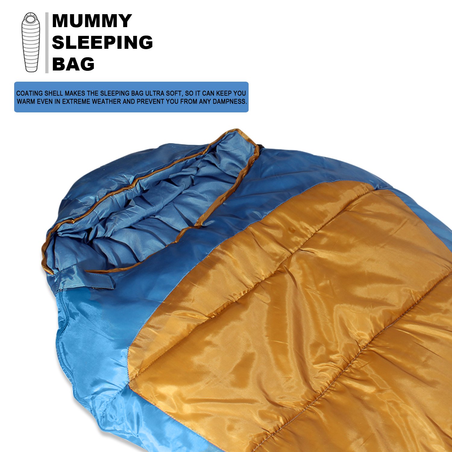 KHOMO GEAR Mummy Sleeping Bag - 3 Season - Camping - Blue