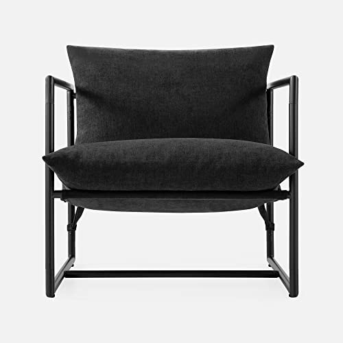 ZINUS Aidan Sling Accent Chair / Metal Framed Armchair with Shredded Foam Cushioning, Black