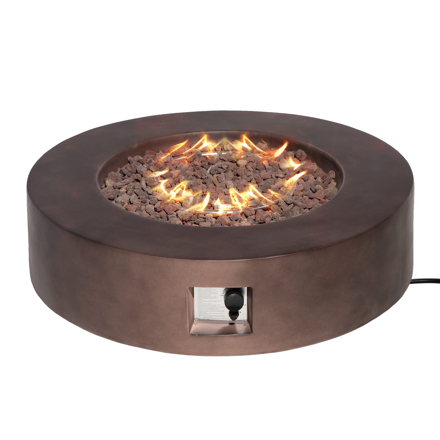 Koncemel Outdoor Propane Fire Pit Table, 42 inch 50,000 BTU Round Gas Fire Table, Cast Concrete Design w Lava Rocks,Waterproof Cover, Ideal Patio Furniture