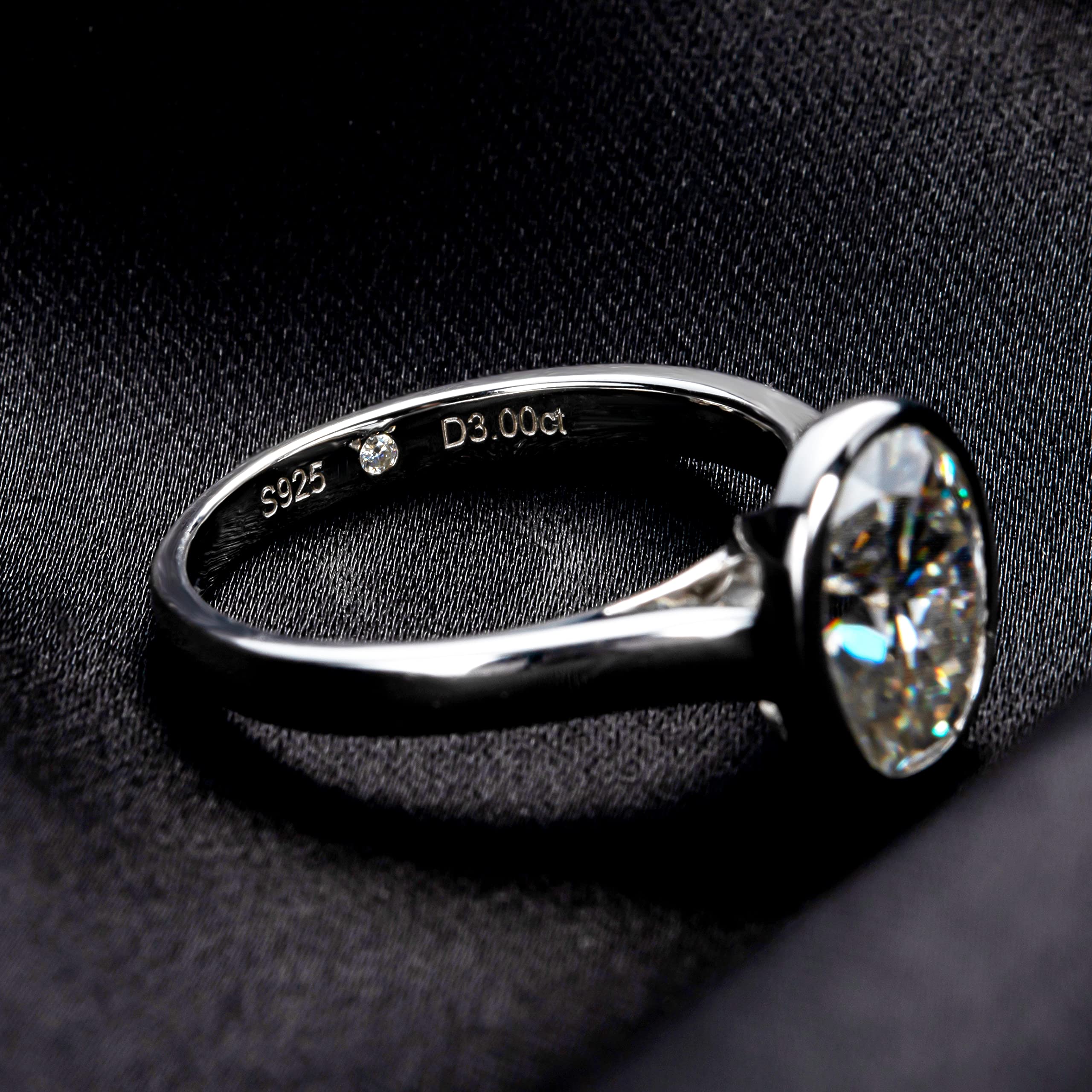 Raivari Moissanite Engagement Rings,3 CT Bezel Setting Oval Lab Created Diamond Solitaire Promise Rings in 14K White Gold Plated Sterling Silver, Anniversary Rings for Women7