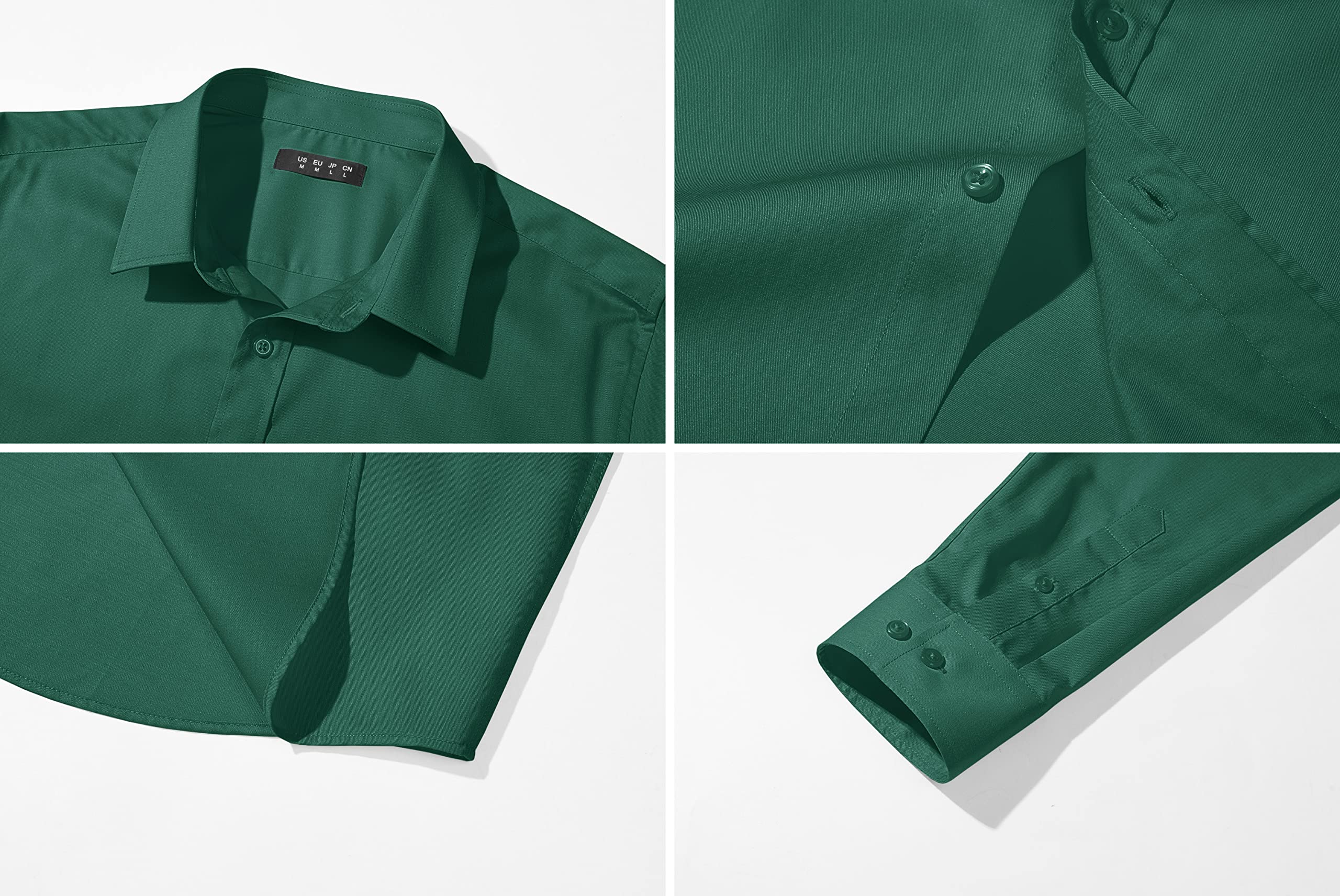 MAGCOMSEN Mens Dress Shirts Long Sleeve Button Down Shirt Lightweight Formal Shirts Business Casual Shirt Green,XL