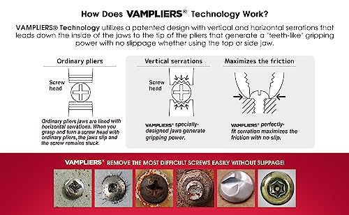 VAMPLIERS 6.25" Screw Extraction Multipurpose Pliers with Unique Non-Slip Jaws. Patented Stripped Screw Remover Tool. Effeciently extracts any damaged or rusted screws/fasteners. Made in Japan: VT-001