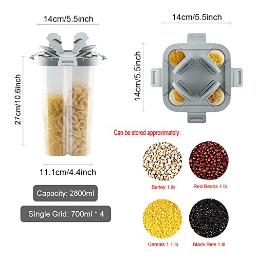 WINIAER Cereal Storage Containers Airtight, Clear 2.8L Food Storage Containers with Lids and Compartments, Spaghetti Noodle Container for Grain, Flour, Rice, Nuts