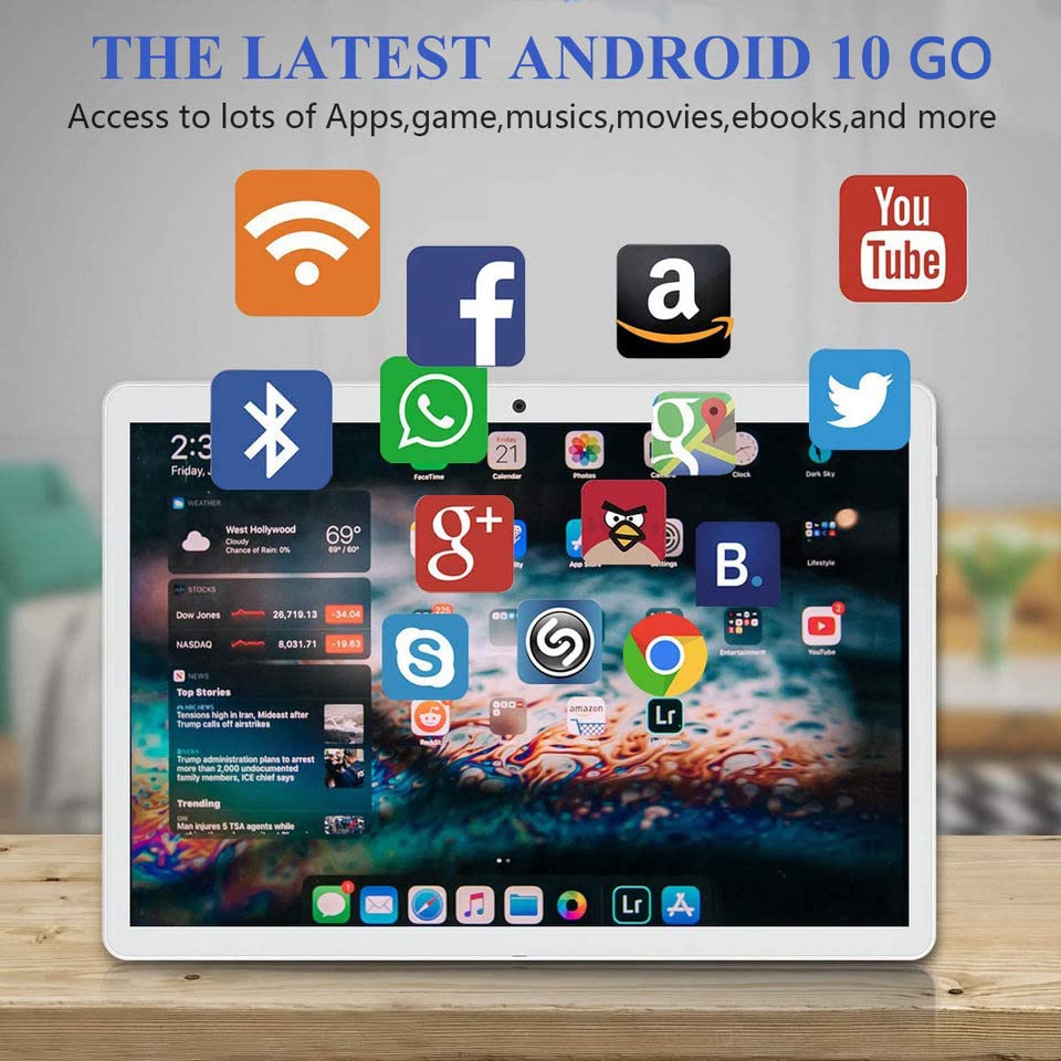 Tablet PC 10 inch Google Android Tab PC, Quad Core 1.5Ghz, 4GB RAM 64GB ROM, HD IPS Touch Screen, Dual Camera, 5000mAh Battery, Wi-fi, Bluetooth, FM, GMS