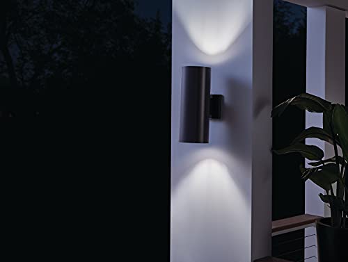 Kichler Cylinders 15" 2-Light Outdoor Cylinder Wall Sconce in Black, (15" H x 5.75" W), 9246BK