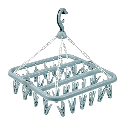 ZUKPUMNE Sock Hanger for Washing Line, Foldable Swivel Clothes Underwear Hanger with 32 Clips for Washing Line, Sock Dryer with Pegs Clothes for Sock,Underwear Hanger, Clothes Pegs, Laundry Airer