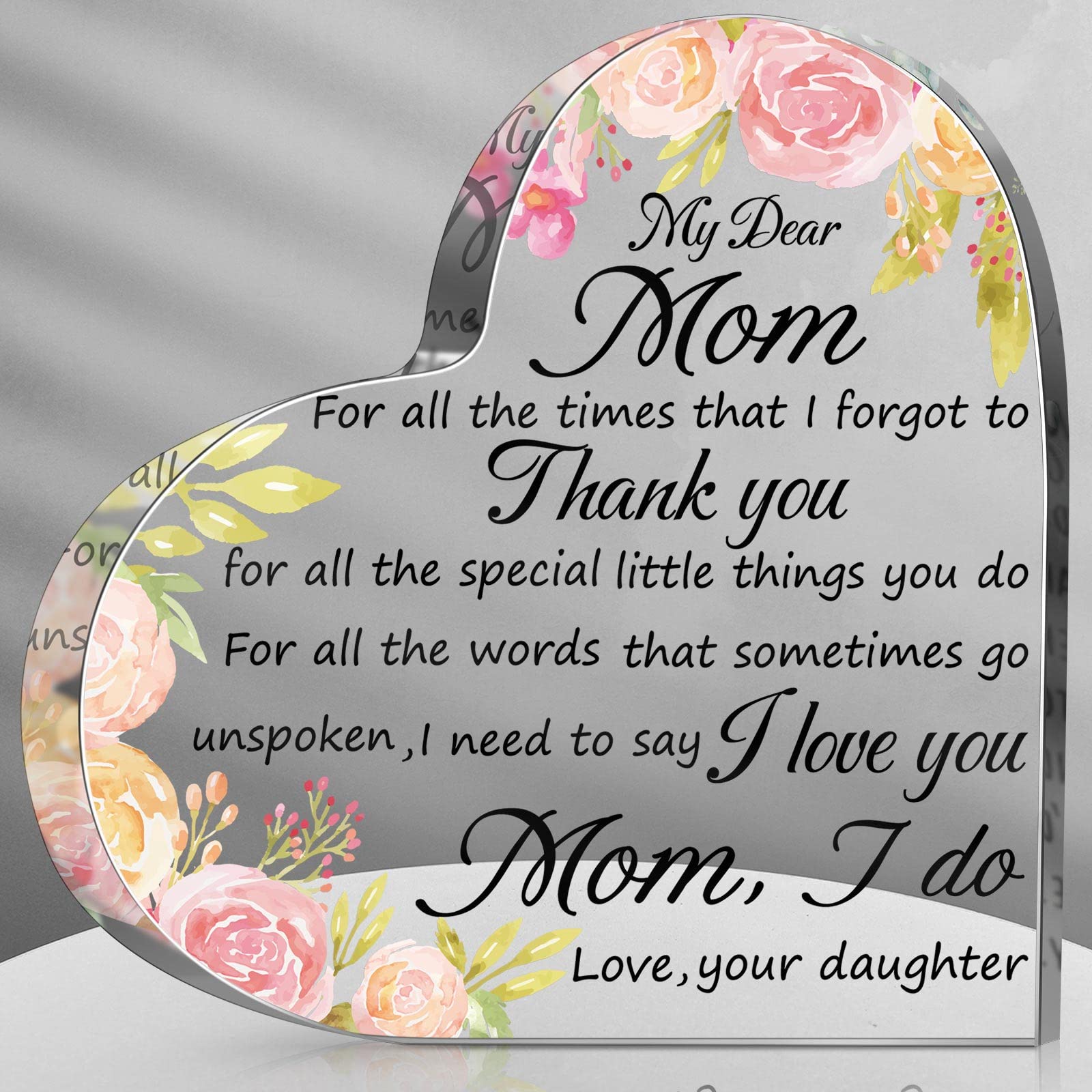 Jetec Mothers Day Gifts for Mom Acrylic Mom Gift Birthday Gift Sign Plaque Presents from Daughter Son Grateful Christmas Valentines Birthday Gifts,5.91 x 5.91 x 0.55 Inches(Flower)