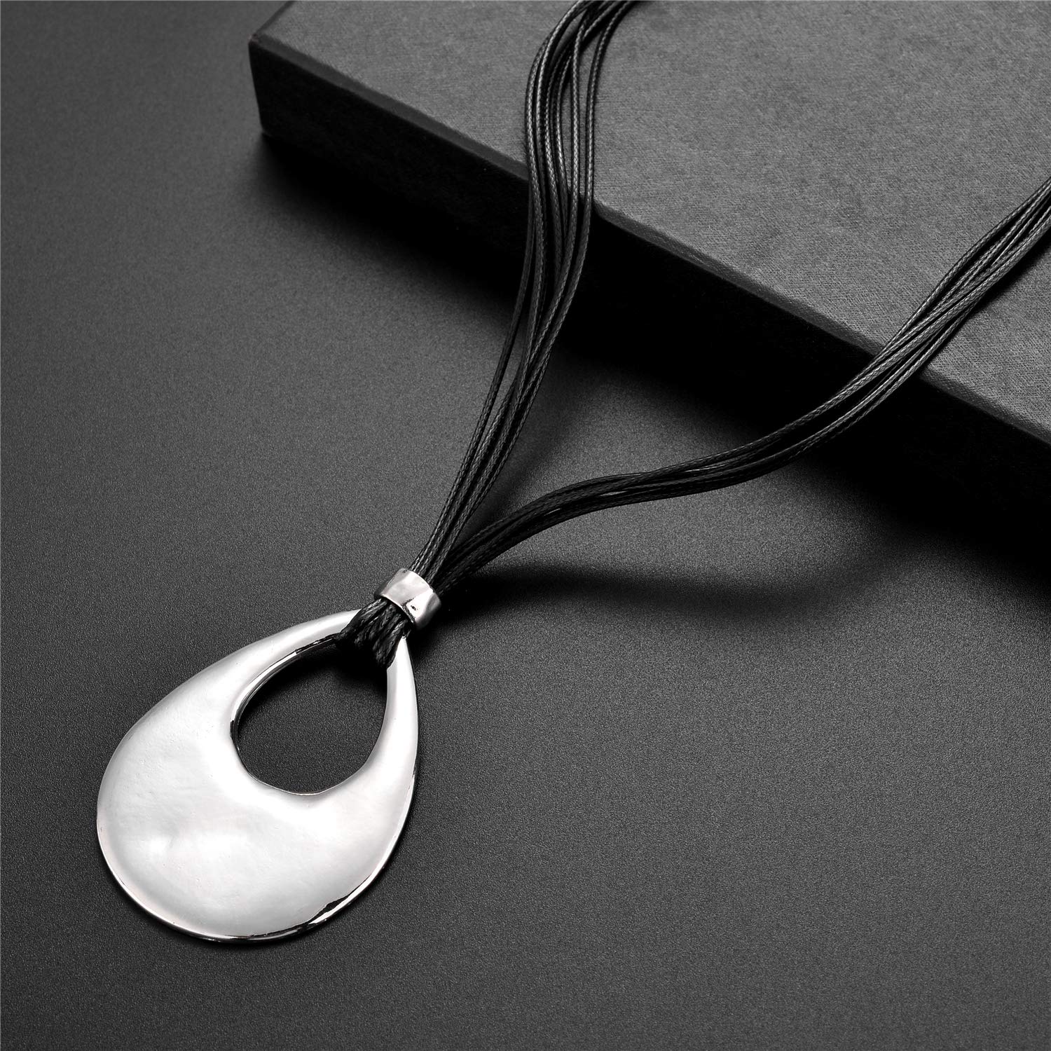 Nicole Miller Black Multi-strand Silver Teardrop Tribal Chain Necklace