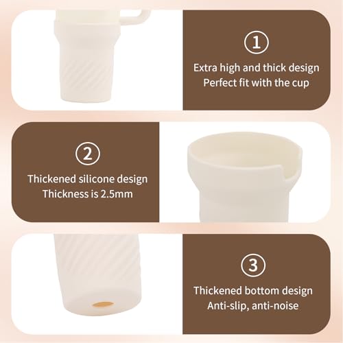 jetmast Silicone Boot for Stanley Cup 40 oz Quencher, Cup Bottom Protector Sleeve, Water Cup Accessories for Stanley Quencher H2.0 FlowState Tumbler 40oz(Cream)