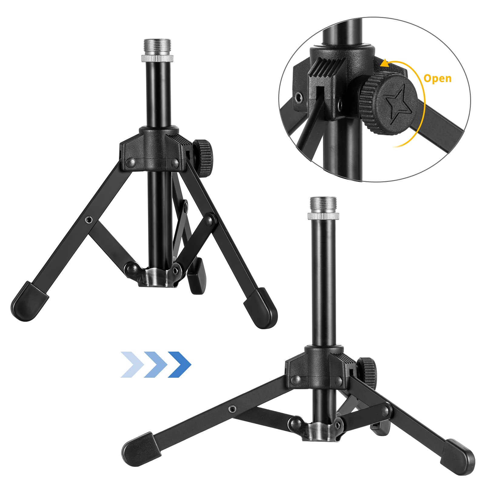 Microphone Stand Desk, BILIONE Portable Foldable Tripod with Mic Clip Holder Adjustable Desktop Microphone Stand for Dynamic Microphone Like Shure SM58 PGA48 Samson Q2U Blue Yeti Snowball etc.