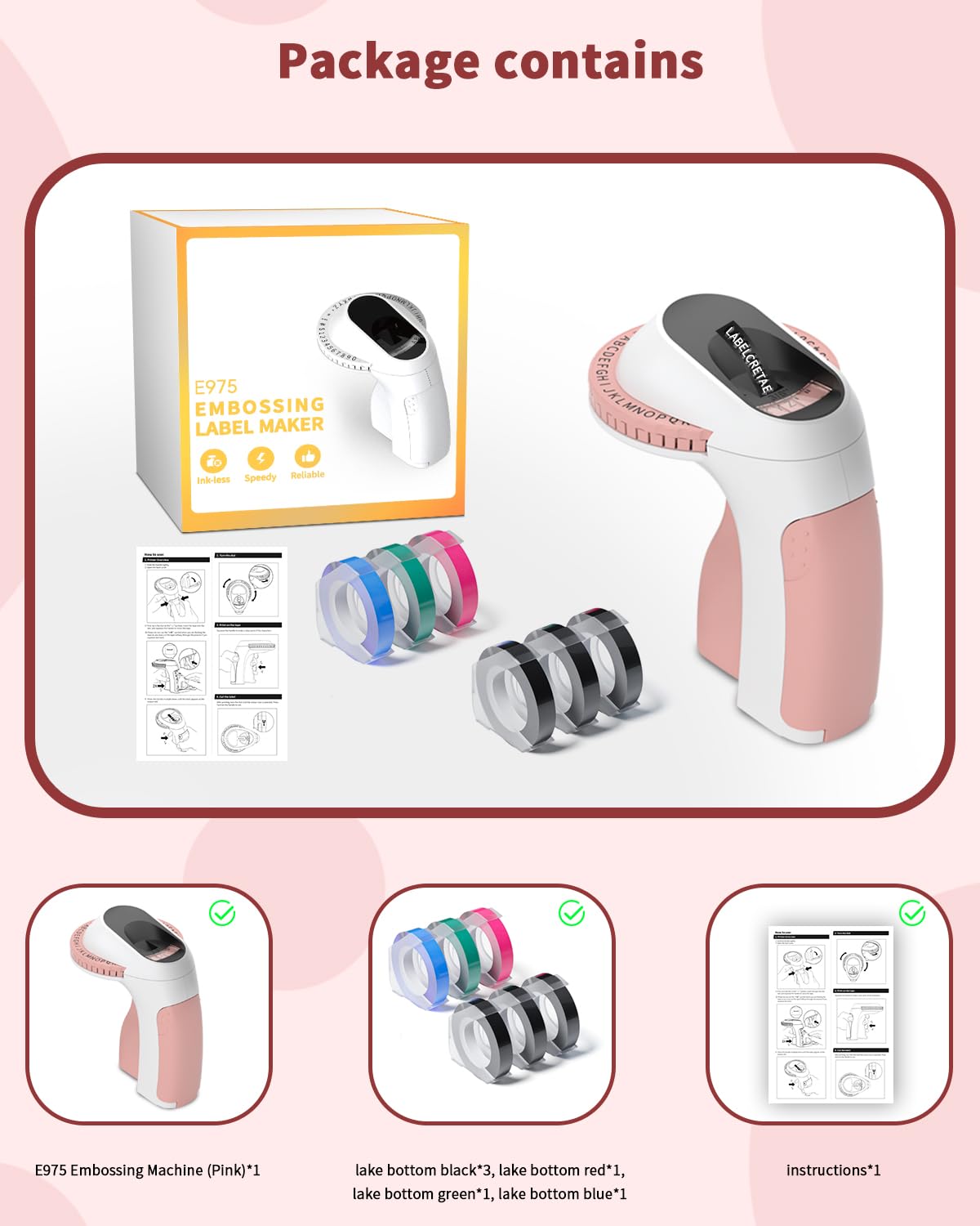 LabelCreate Embossing Label Maker Machine with Tapes, 3D Embossed Label Printer Writer with 6 Rolls, A Retro Handheld Embossing Label, Easy to Use for Office Home Organization and DIY, Bule