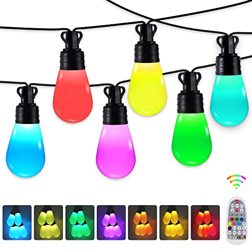 Smart Outdoor String Lights with 30 Dimmable RGB LED Bulbs, 74ft Color Changing Light Waterproof S14 Shatterproof Patio Lights with App Control & Remote for Porch Backyard Cafe Gazebo Lighting Decor