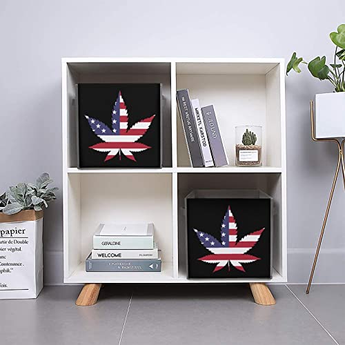 Weed US Flag Collapsible Storage Bins Basics Folding Fabric Storage Cubes Organizer Boxes with Handles