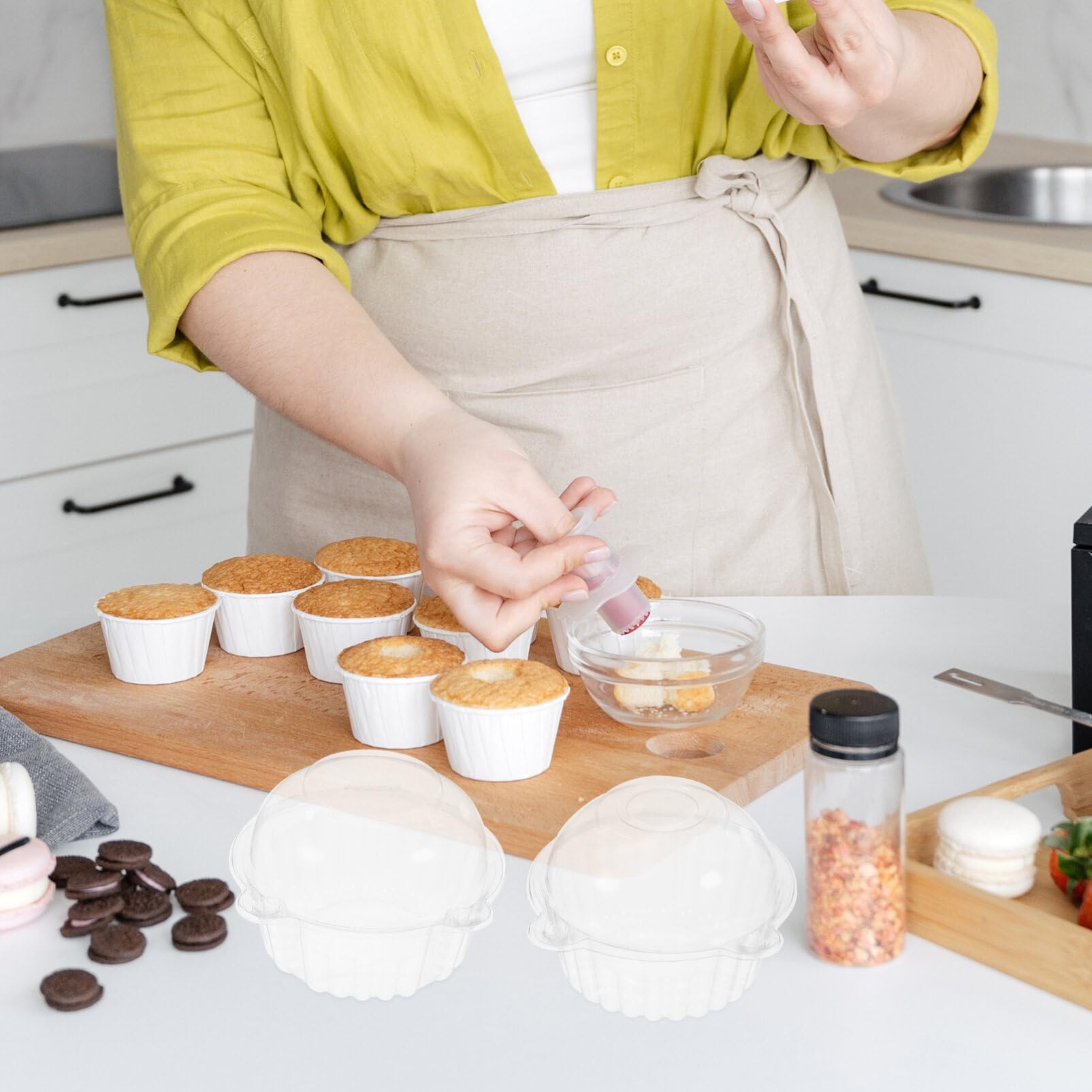 Kichvoe 200pcs Boxes paper cups cupcake containers single cupcake container dessert chocolate packaging holders bakery containers mini cake containers cupcake carrier round box Donut pp