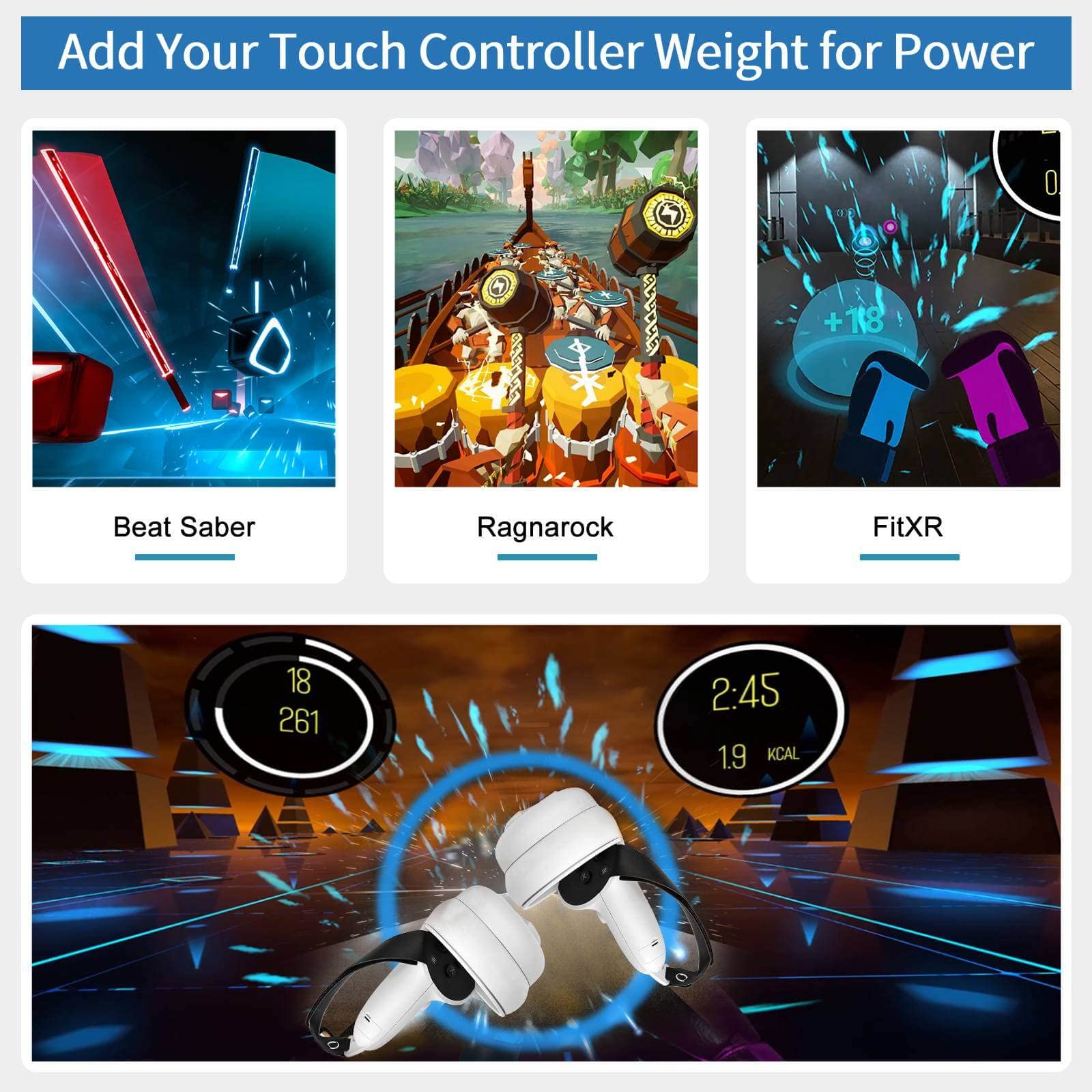 PECOOVR Weights Accessories for Quest 2, Controller Attachment for All VR Fitness Games, Adjustable Workout Dumbbell for Enhancing Beat Saber Boxing Exercise Experience (Not Included Controllers)
