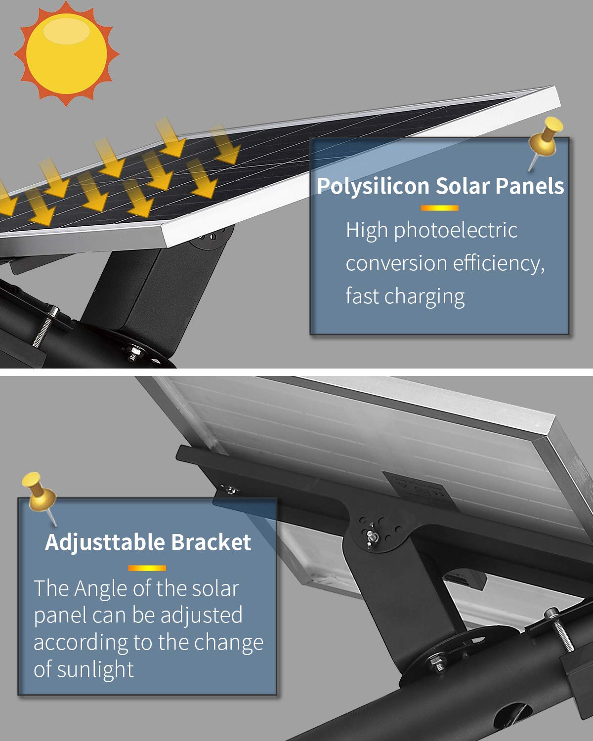 LOVUS Outdoor Solar LED Street Lights, 10000LM Solar Powered Street Lamp Dusk to Dawn with Remote Control, LOVUS