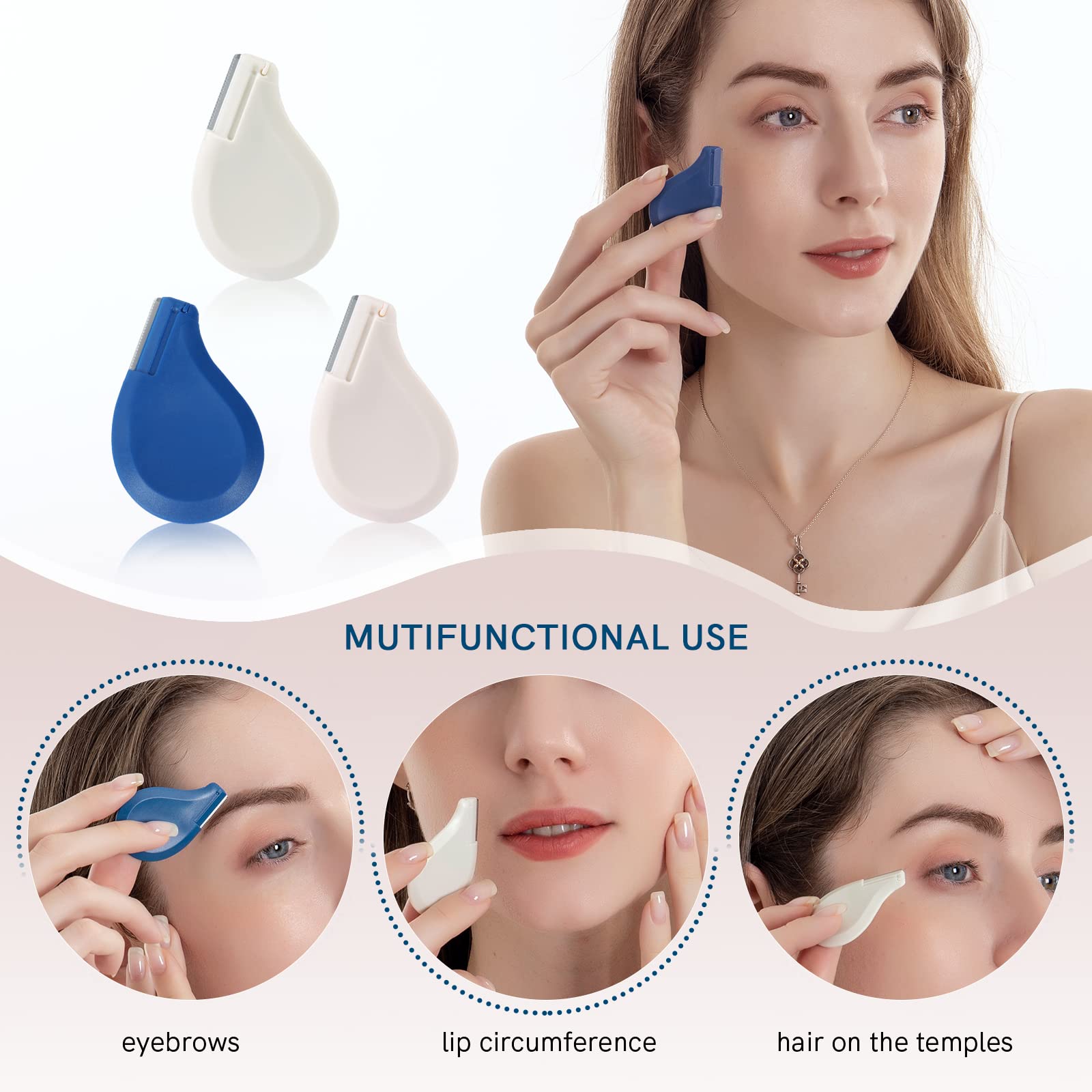 Multipurpose Dermaplaning Tool for Face, Blue Eyebrow Razor with Precision Cover, Trimmer Shaver Eyebrow Shaver Bikini Hair Removers Shavers, Compact Size Face Razors for Women, 5 Pcs