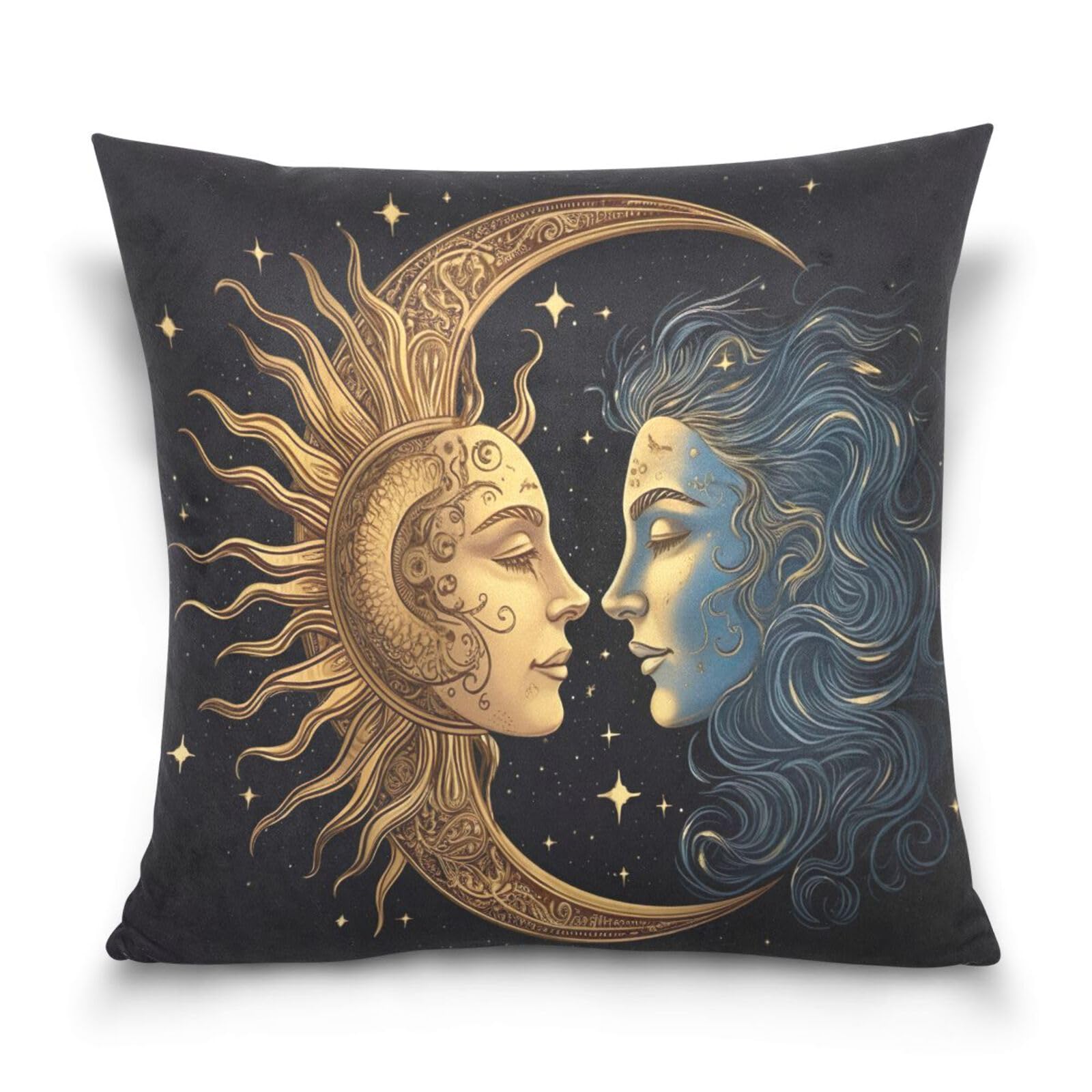 Kigai Sun and Moon Throw Pillow Covers 16 x 16 Inch, Square Decorative Cushion Case for Couch Sofa Car Bedroom Farmhouse Decor