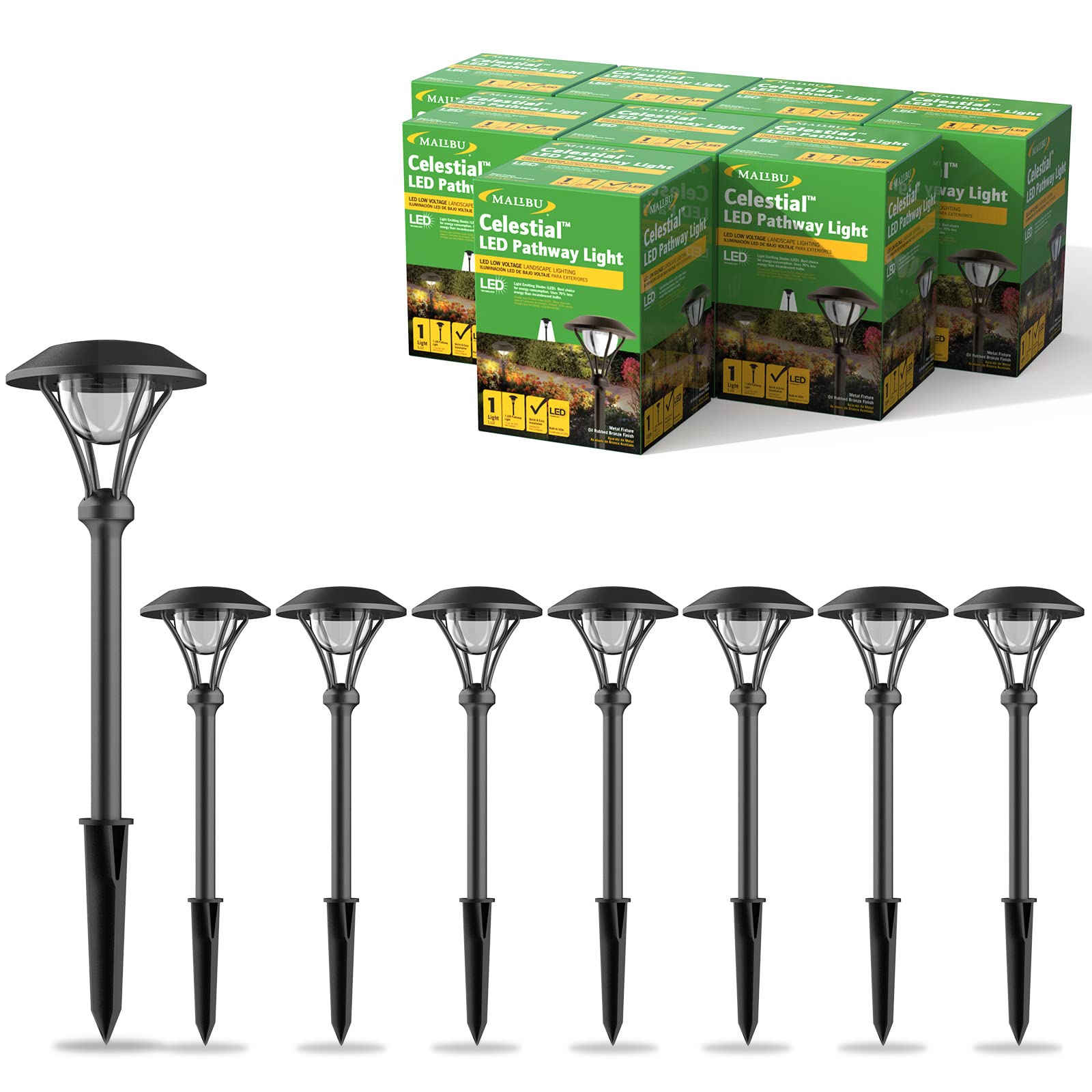 Malibu LED Low Voltage Celestial Path Lights Outdoor Landscape Lighting 1 Watt Pathway Lighting with Connector & Stake for Yard Driveway Garden