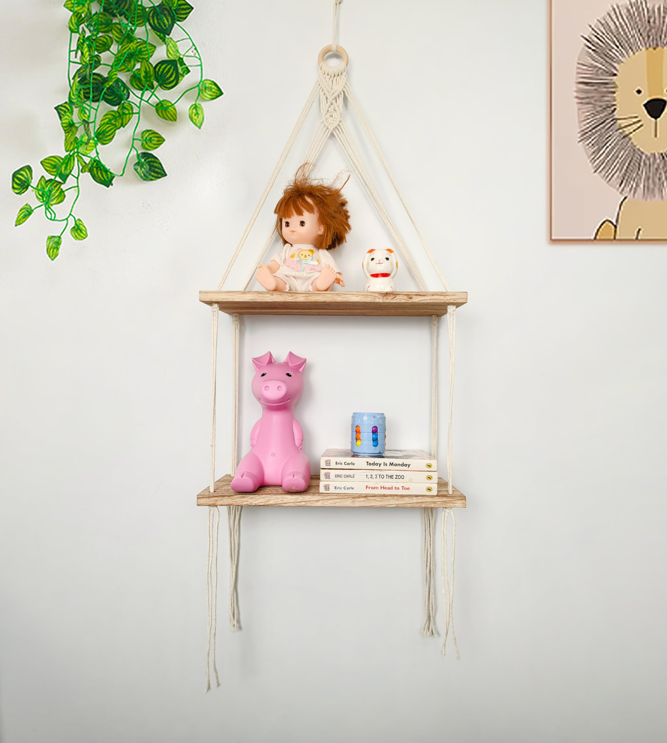 XINLIHONG Boho Wall Decor of 2 Tier Hanging Shelf for Wall and Photo Wall Display for Living/Bedroom/Bathroom/Kitchen/Study/Balcony