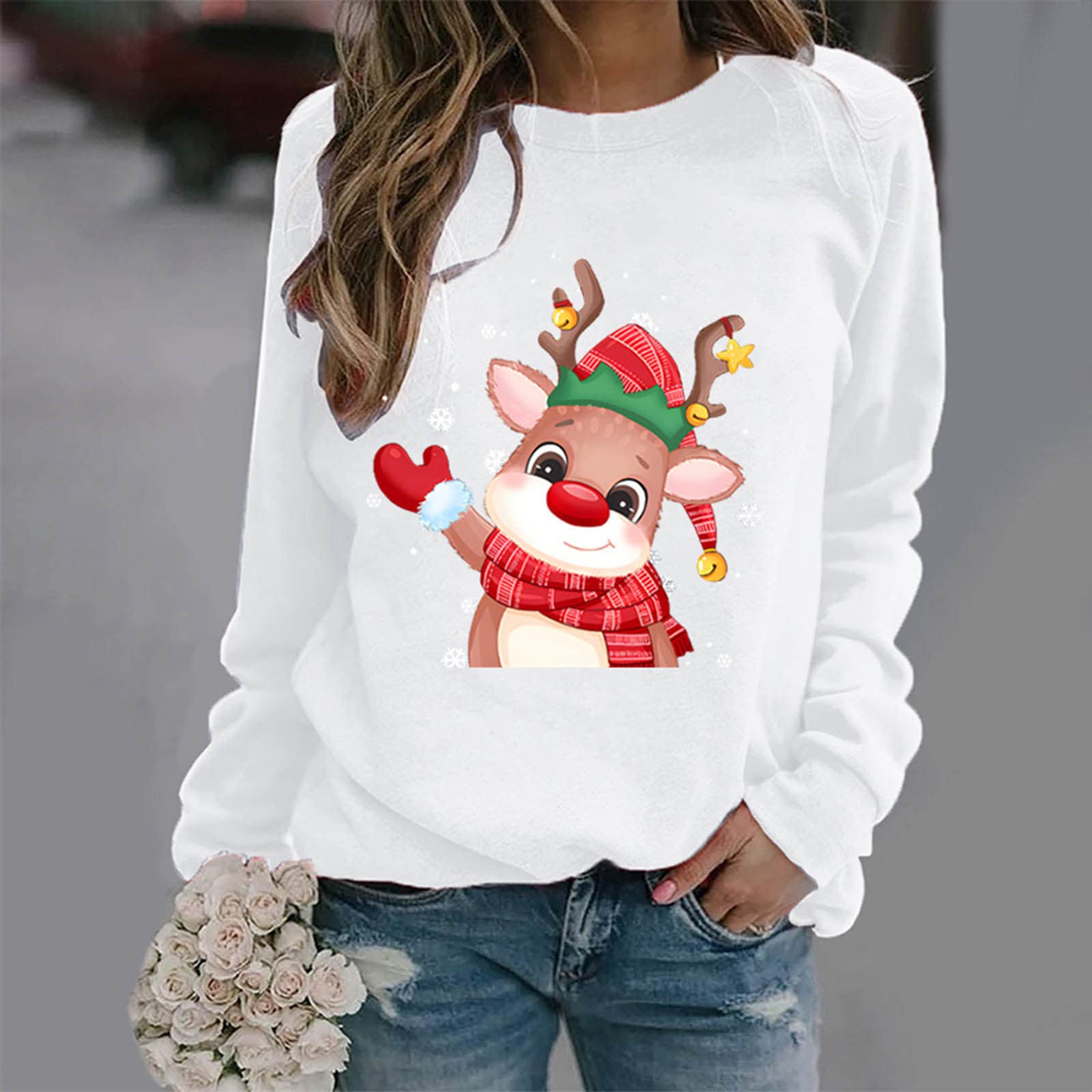 Sweatshirt For Women Hoodies Crewneck Loose Shirts Long Sleeve Festival Shirts Flowy All-match Pullovers Fall Sweatshirt White