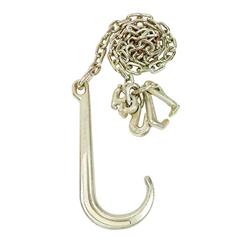TYFYB 2 PCS Grade 70 Tie Down Binder Chain 5/16 Inch x 6 Feets Transport Tow Chain 15" J Hook Long Shank w/R T J Grab Hook Yellow Zinc,18,800 lbs Safe Working Load