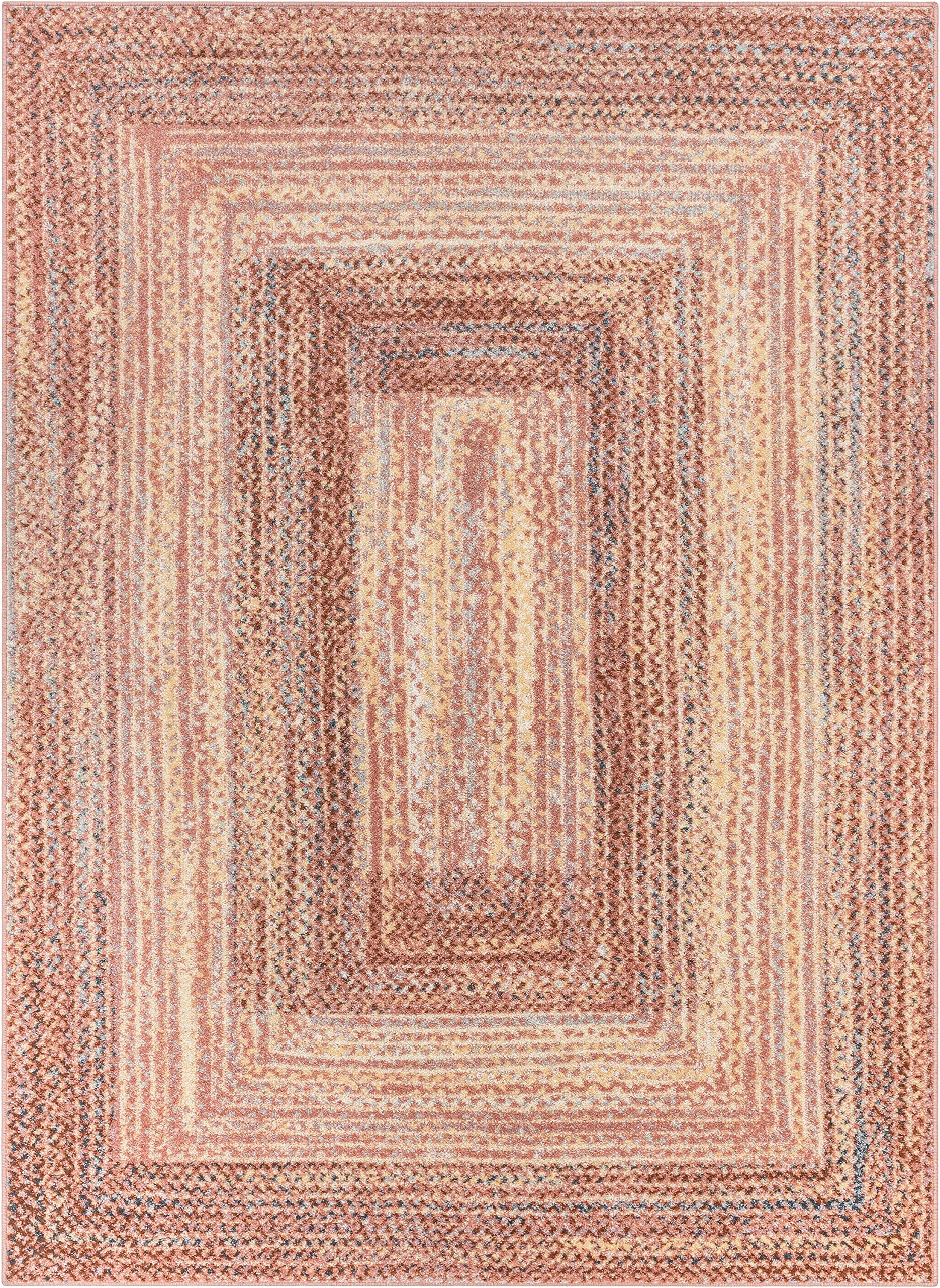 Well Woven Raggi Vintage Blush Pink Chindi Braided Pattern Area Rug (5'3" x 7'3")