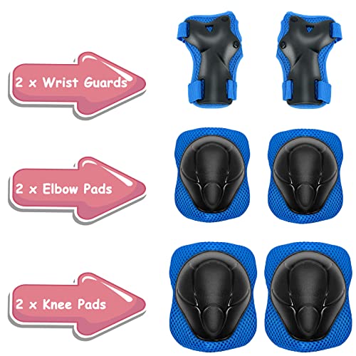 Kids Protective Gear Set and Helmet,Boys Girls Adjustable Helmet with Pads Set Knee Elbow Pads and Wrist Guards for Roller, Scooter, Skateboard, Bicycle for 3-8 Years Old Kids (Blue)