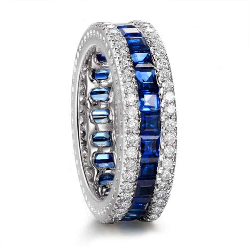 KassarinShop Women's Blue Sapphire Engagement Ring 10KT White Gold Filled Wedding Band Sz5-10 (8)
