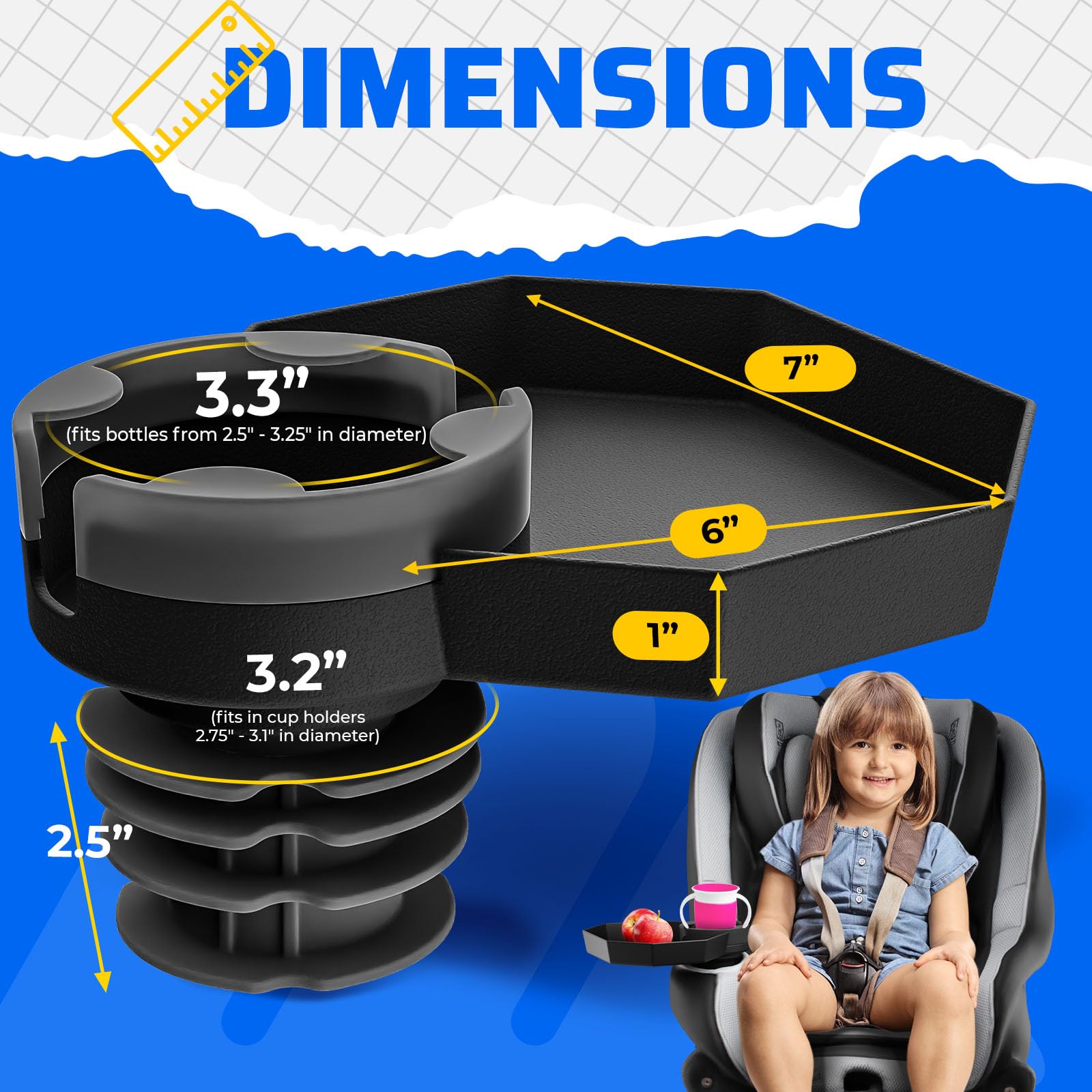 Kids Travel Tray – Car Seat and Car Cup Holder Tray - Tray for Snacks, Entertainment, Toys – Includes Cup Holder – Fits Most Car Seats