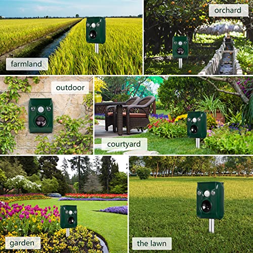 MERMOI Ultrasonic Animal Repeller Outdoor Solar Animal Repeller with Flashing LED Lights,Siren Expelled Cats,Dogs,Deer, Raccoons, Birds, Skunks, Squirrels, Rabbits etc.