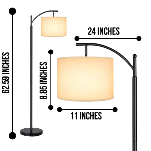 LIGHTACCENTS Bronze Floor Lamp with Hand-Stitched Hanging Drum Shade - Bedroom Lamp - Living Room Lamp