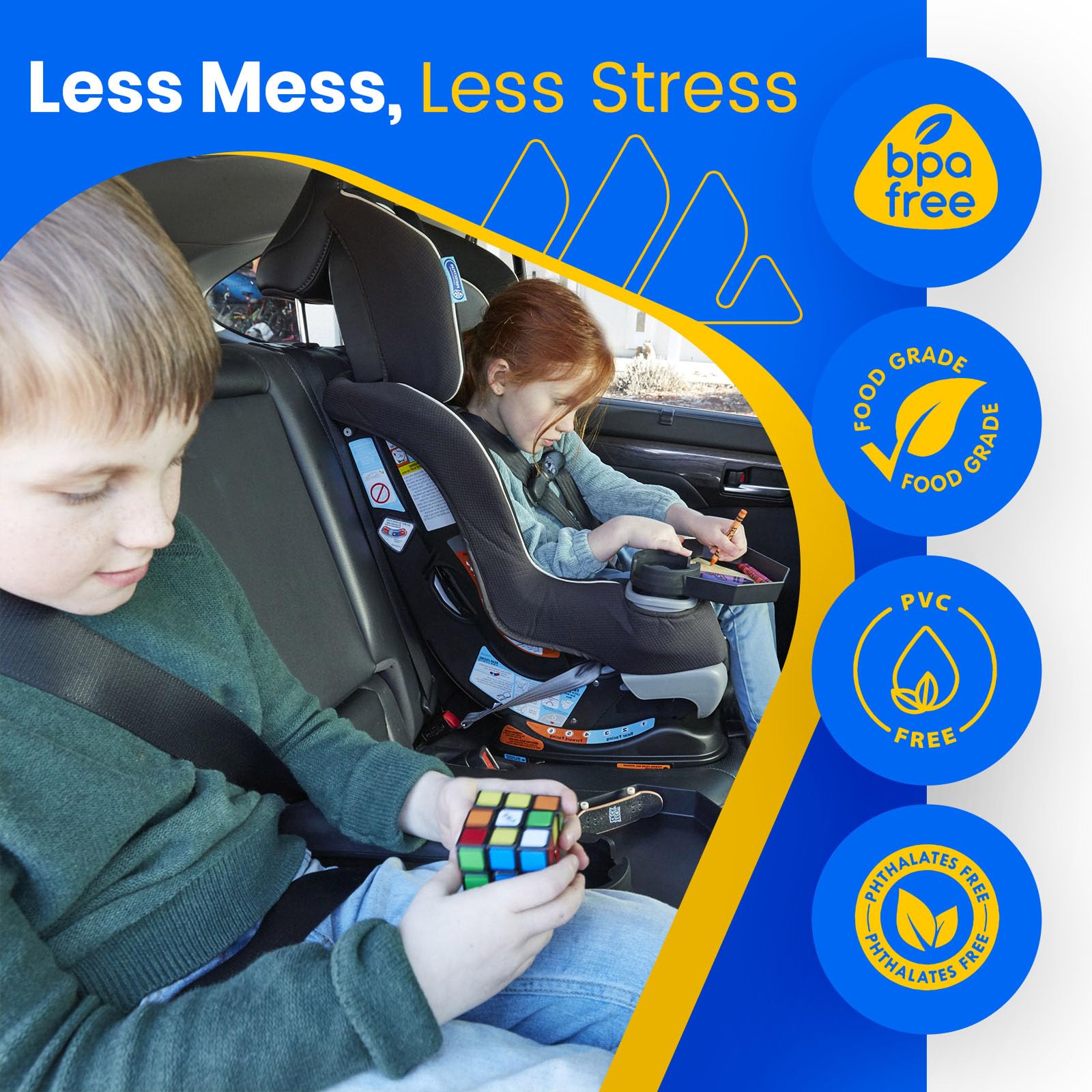 Kids Travel Tray β Large Base - Car Seat and Car Cup Holder Tray - Tray for Snacks, Entertainment, Toys β Includes Cup Holder β Fits Most Car Seats