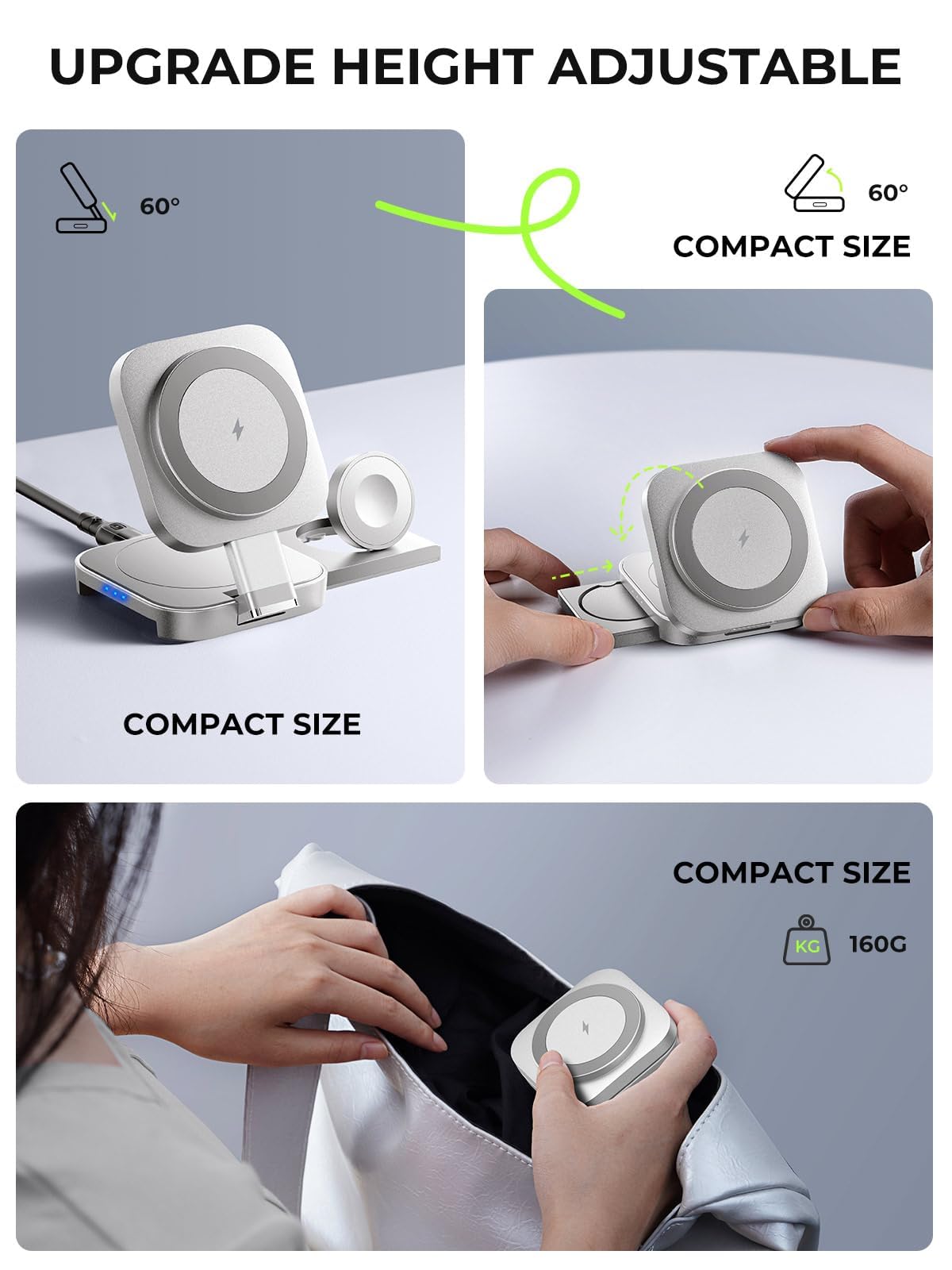 LISEN 3 in 1 Charging Station for Apple Devices Magsafe Wireless Charger Pad for iPhone, Travel Wireless Charging Station for Multiple Devices Fits iPhone 15 Pro Max Magsafe Charger Airpods I Watch