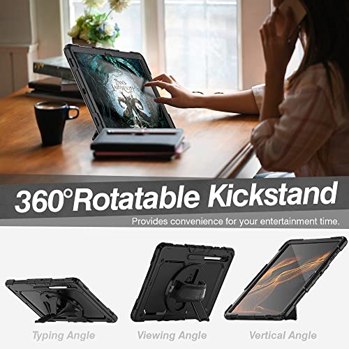 Tablet Protective Clips For Samsung Galaxy Tab S8 Ultra 14.6" (SM-X900/ X906) Heavy Duty Shockproof TPU Case,Protective Cover W Screen Protector 360 Swivel Kickstand+Hand Strap+Shoulder Strap Tablet P