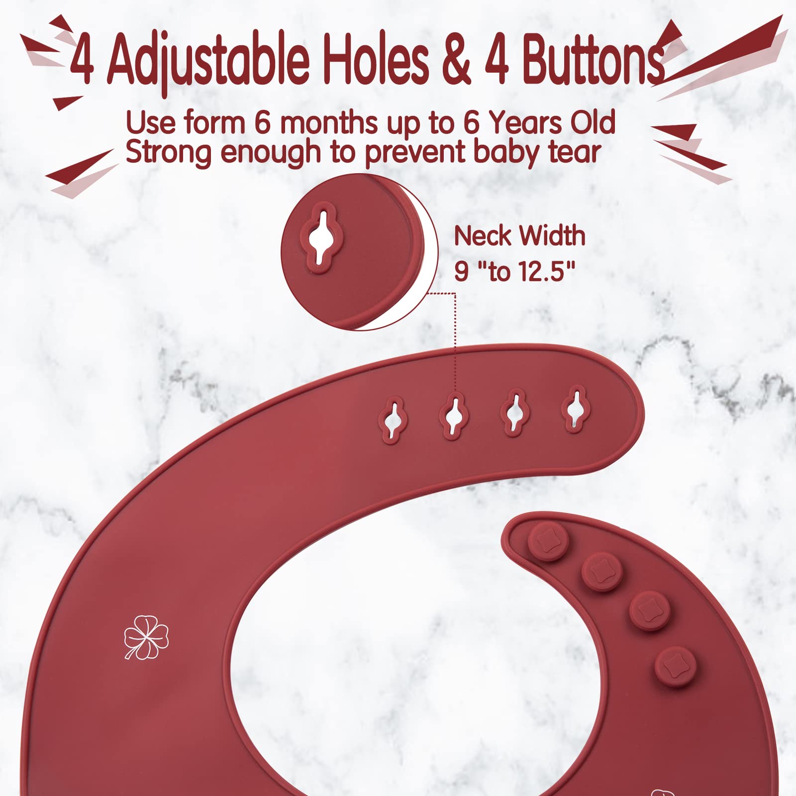 Silicone Baby Bib - Waterproof Bib with Spoon- Stay Open Pocket Feeding Bib for Toddlers- Lightweight Comfortable Adjustable Snaps Food Grade Bib - Easily Wipe Clean (Red)
