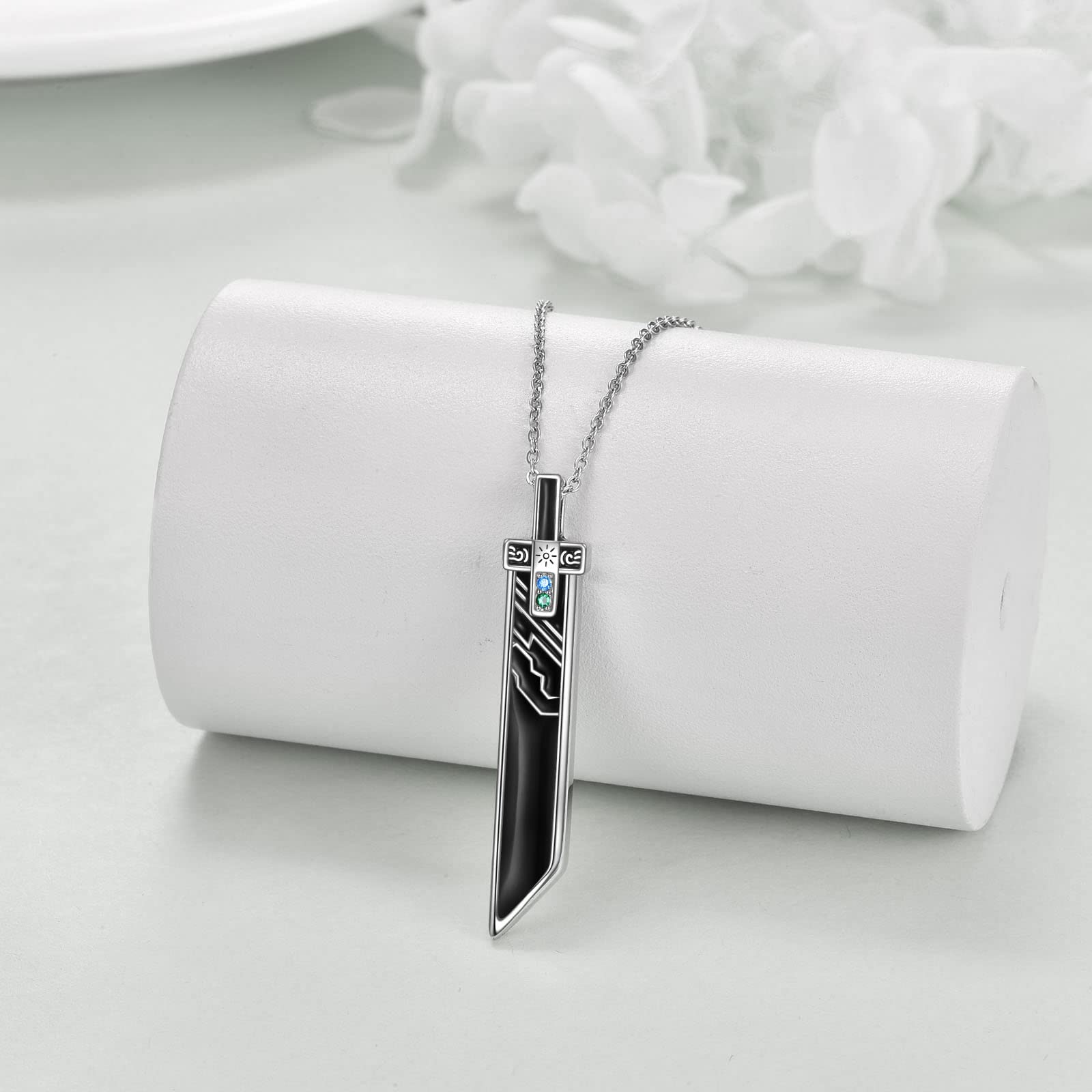 NIFUNAO 925 Sterling Silver Final Fantasy VII Remake Cloud Buster Sword Pendant Necklace
