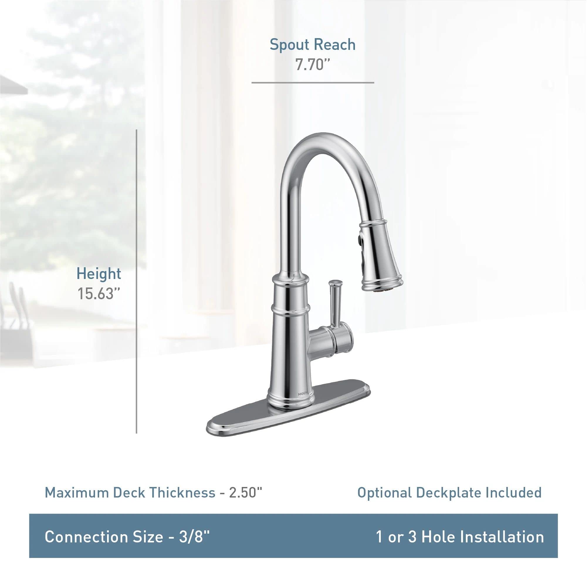 Moen 7260BL Belfield One-Handle Pulldown Kitchen Faucet Featuring Power Boost and Reflex, Matte Black