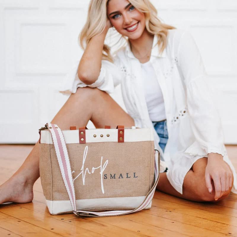 Pretty Simple Me Shop Small Jute Tote Bag | Crossbody Bag | Leather Handle Strap | Adjustable Canvas Crossbody Strap | Large Compartment | Hand Bags | Woven Bag