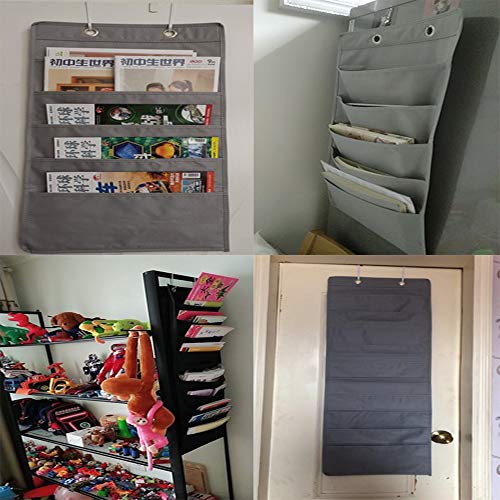 Jkhome Over Door Hanging Wall File Organizer Magazine File Folders Holders Storage Mail, Letter, Key Holder, Document, Book, Decorative Office School Home (Off-White, 5 Pockets-14.17β X 27.56β)