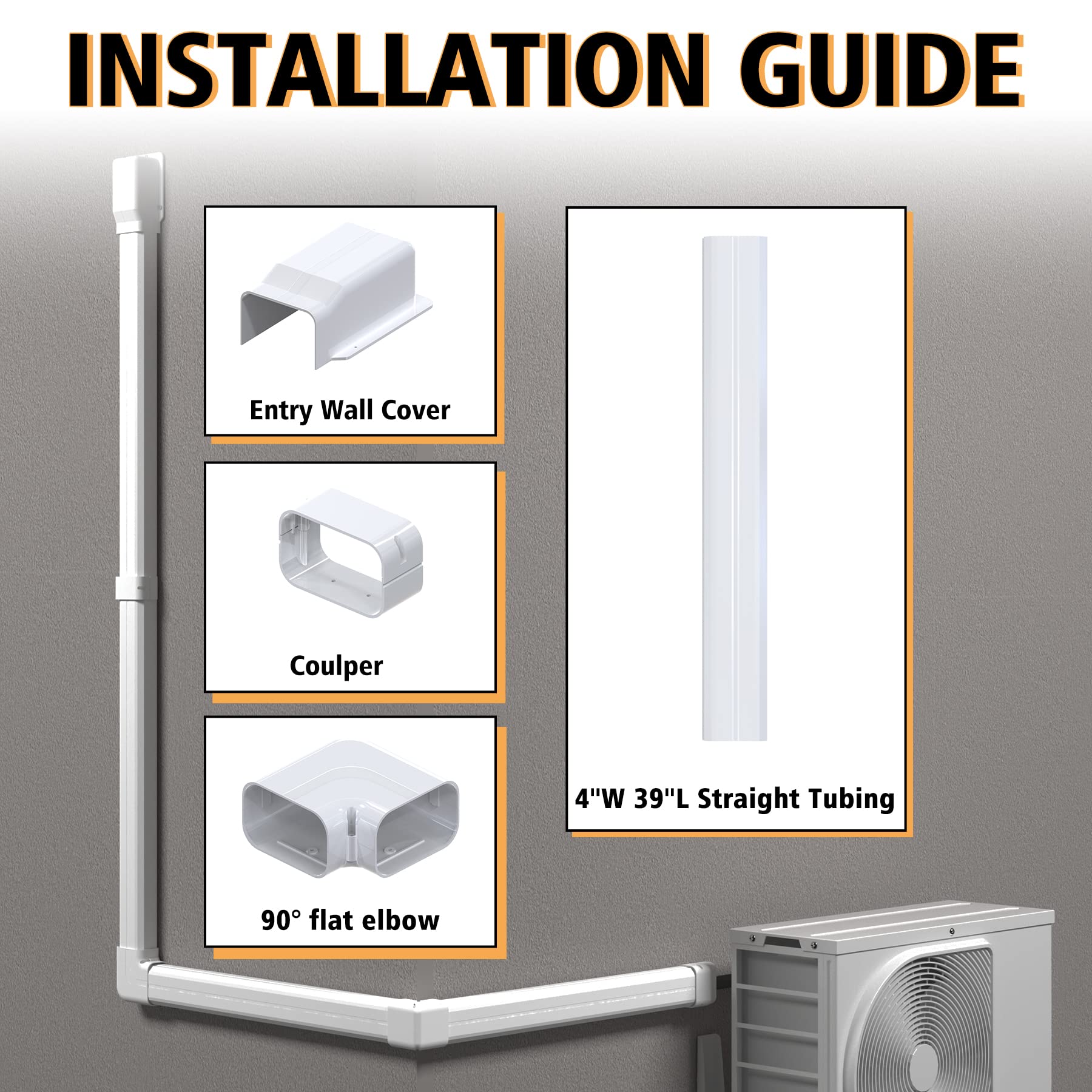 LBG Products Mini Split Line Set Cover,4" 16.5Ft Air Conditioner Decorative PVC Line Set Cover Kit for Ductless Mini Split and Central AC,Heat Pumps