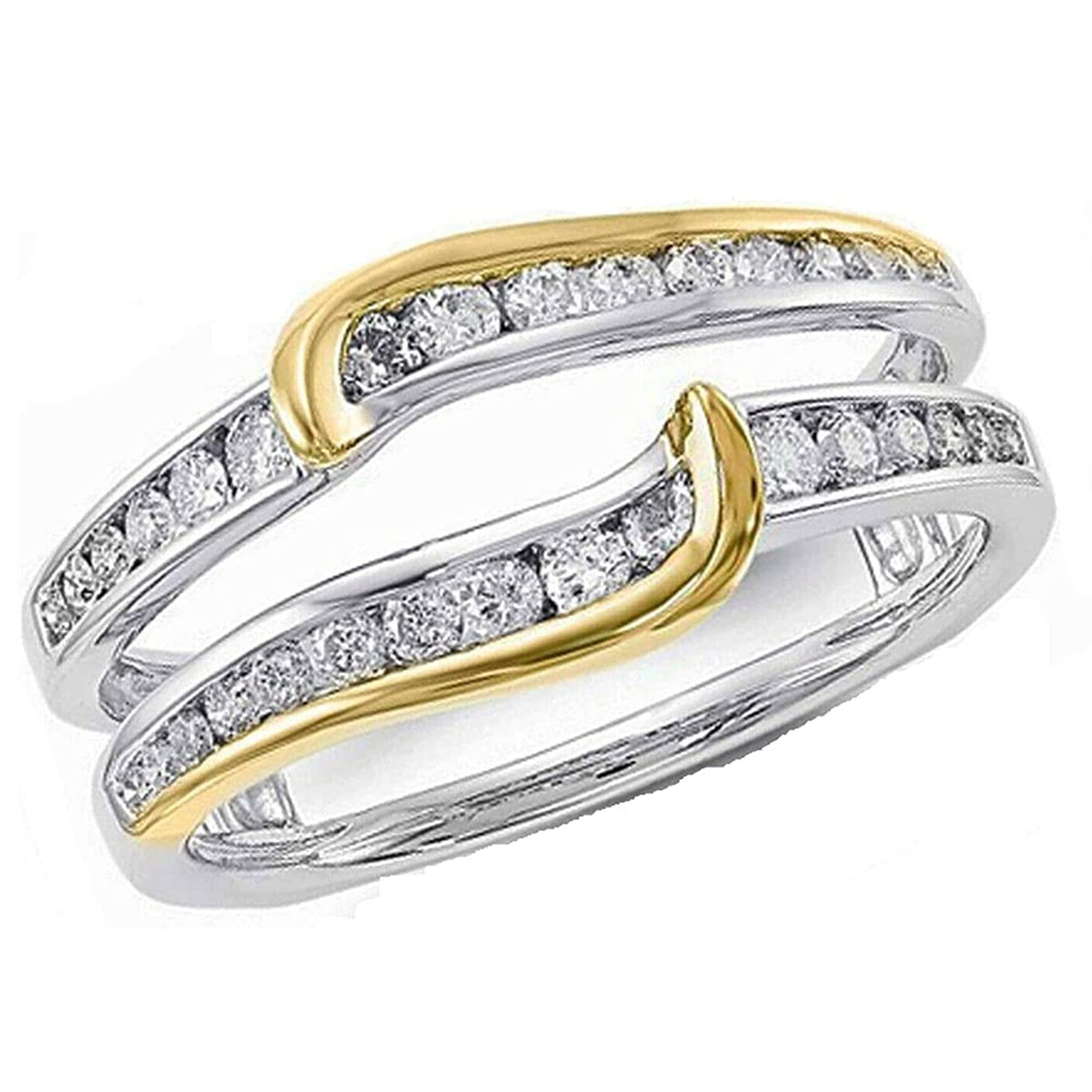 Prettyshinejewels 14k Two Tone Gold Plated 925 Sterling Silver 1.50CT Round Cut Created DVVS1 Diamond Engagement Guard Wrap Wedding Enhancer Ring8