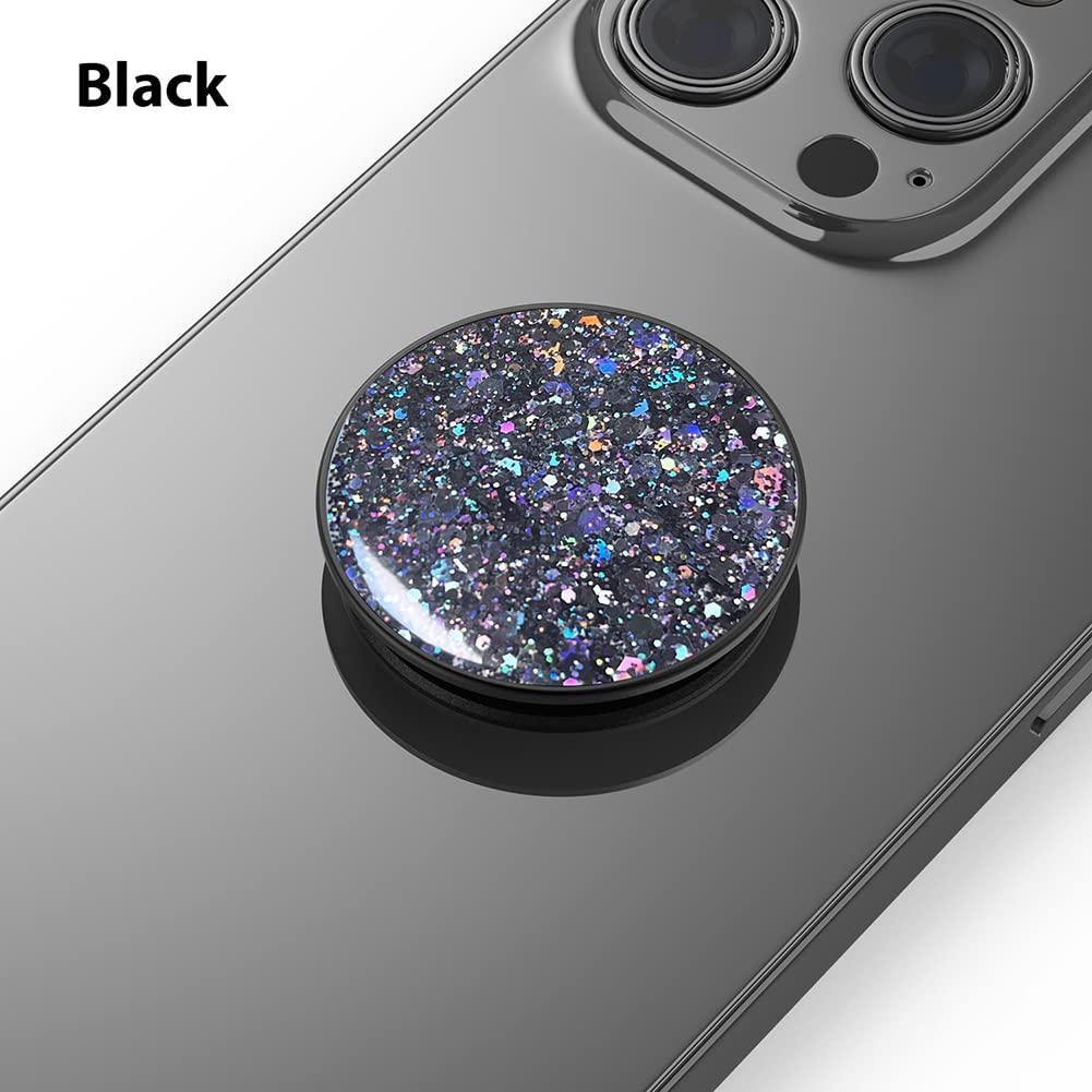 MonIdea Phone Grip Holder, Phone Ring Holder Finger Kickstand, Foldable & Adjustable Metal Cell Phone Rings Gripper Stand Work with Magnetic Car Mount for iPhone Samsung &Other Phones - Black Seashell
