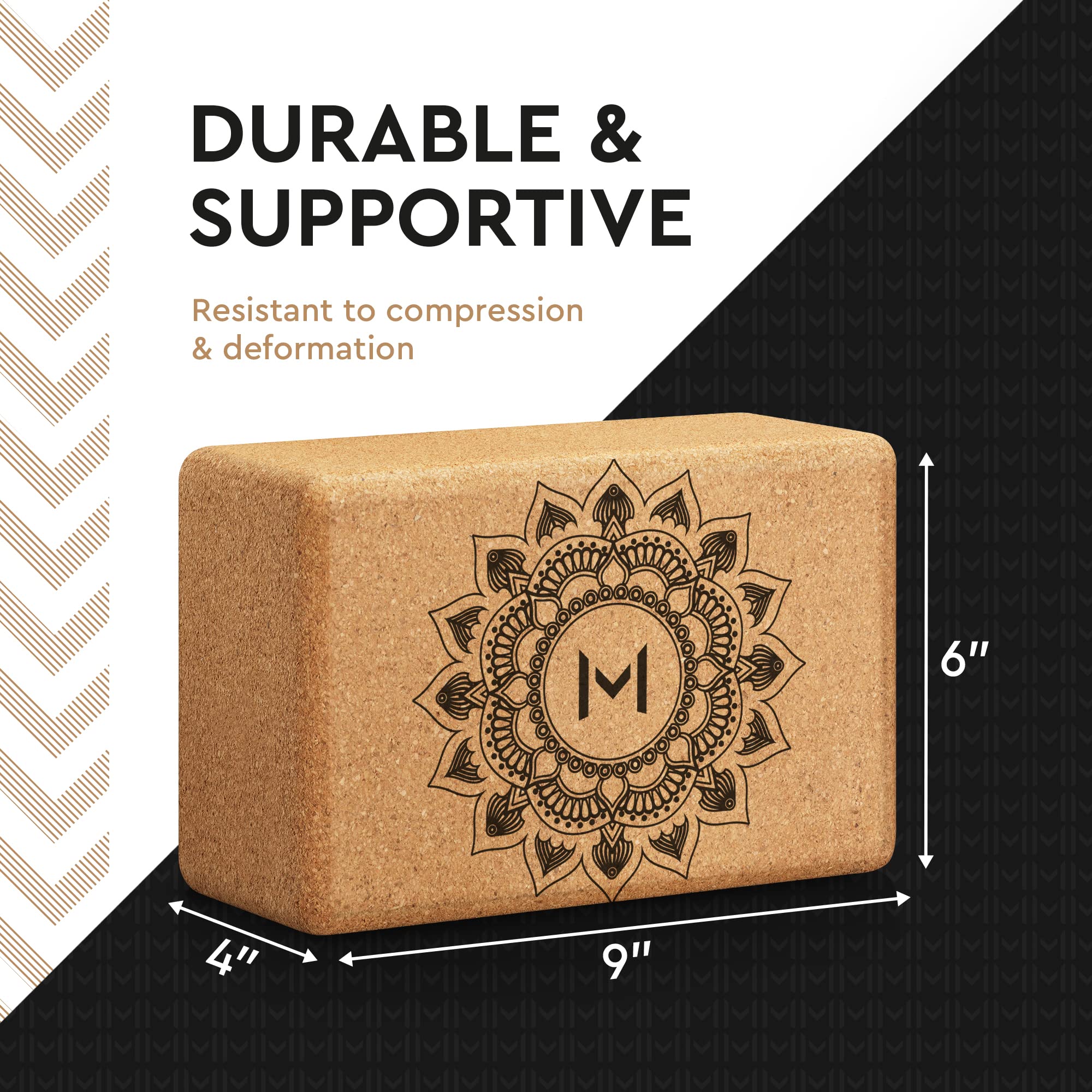 Motivated Mindset Cork Yoga Blocks | Set of 2 - Strong Material, Smooth Corners, Easy to Grip | Supports and Improves Strength, Flexibility, and Balance | Premium Design Yoga Bricks for Kids & Adults
