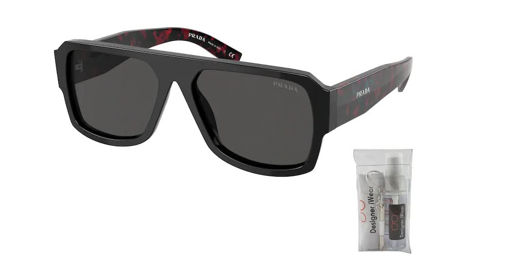 Prada PR22YS 1AB5S0 56MM Black/Dark Grey Aviator Sunglasses for Men + BUNDLE With Designer iWear Eyewear Kit