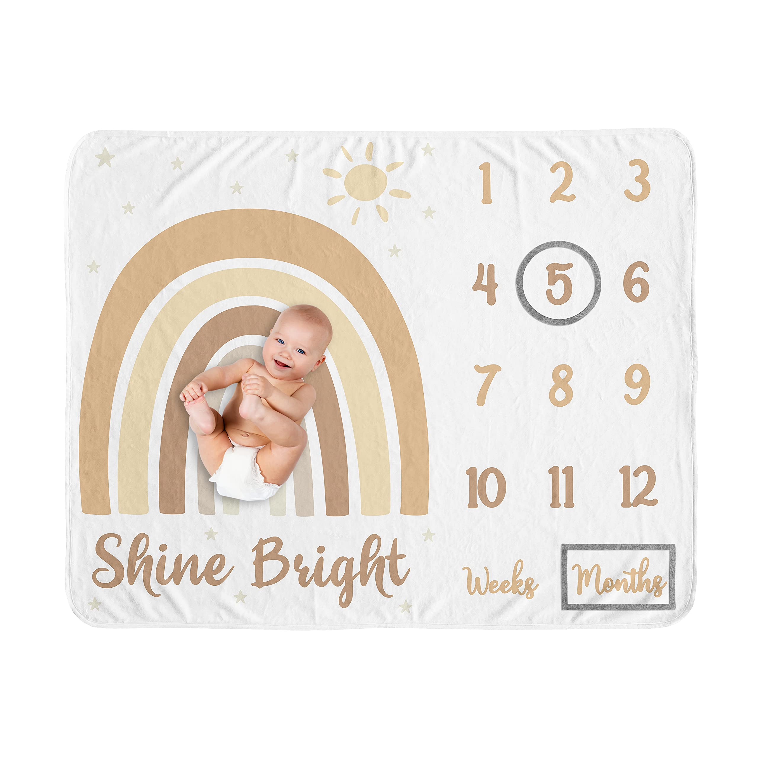 Sweet Jojo Designs Neutral Boho Rainbow Girl Boy Milestone Blanket Monthly Newborn First Year Growth Mat Baby Shower Memory Keepsake Gift Mustard Yellow Pumpkin Orange Bohemian Sunshine Modern Vintage