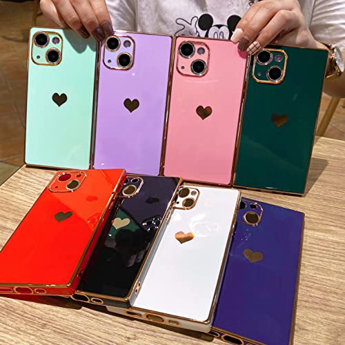 Tzomsze Square iPhone 13 Case, Cute Full Camera Protection & Electroplate Reinforced Corners Shockproof Edge Bumper Case Compatible with iPhone 13 [6.1 inches] -Candy Pink