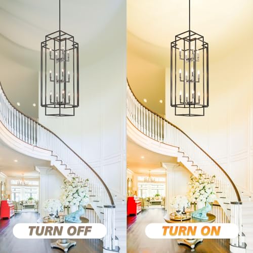 WJShome Silver 12 Lights Pendant Light, Metal Lantern Shape Island Light, Vintage Black Ceiling Light, Industrial Tiered Hanging Light Fixture for Living Room, Kitchen